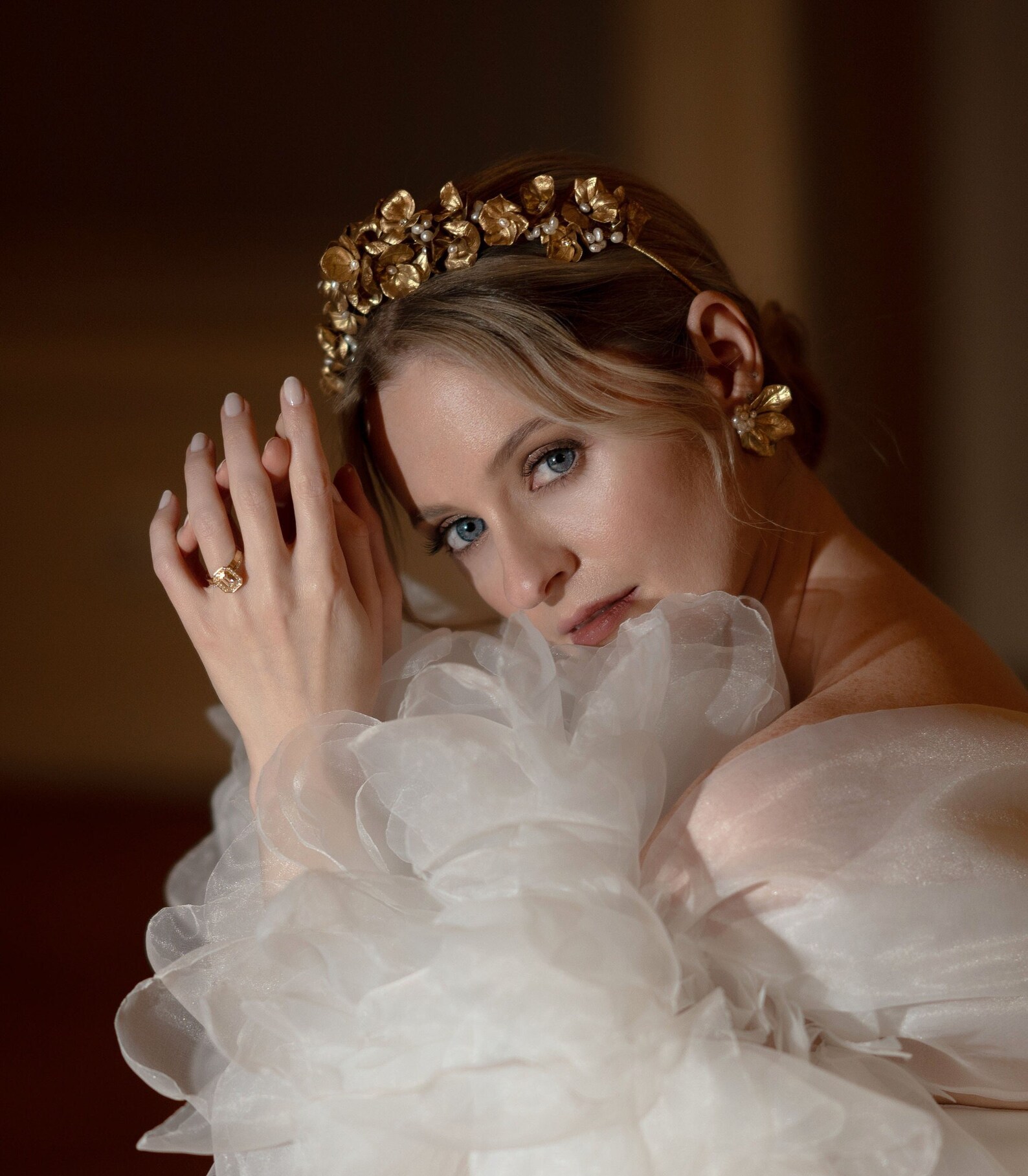 Fiore Golden Athena Crown, Porcelain Flower Crown, Handcrafted Bridal ...