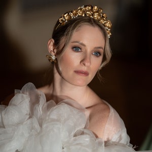 Fiore Golden Athena Crown, Porcelain Flower Crown, Handcrafted Bridal ...