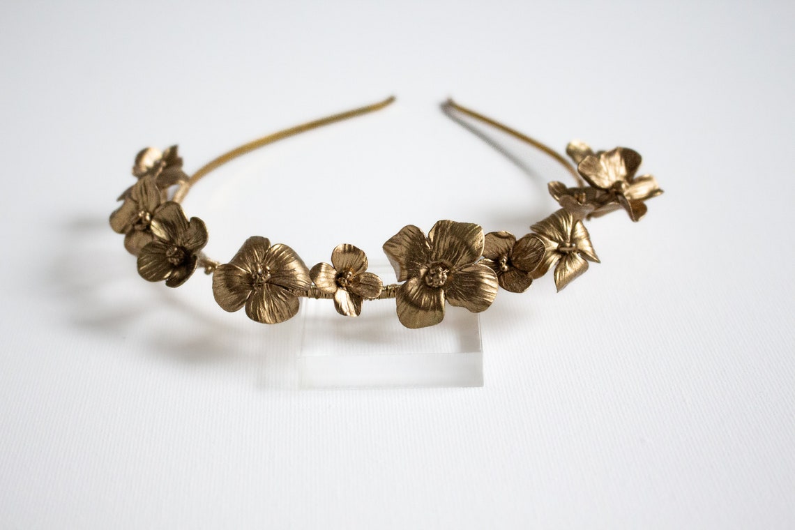 Golden Fiore Headband, Golden Flower Crown, Handcrafted Bridal Headband ...