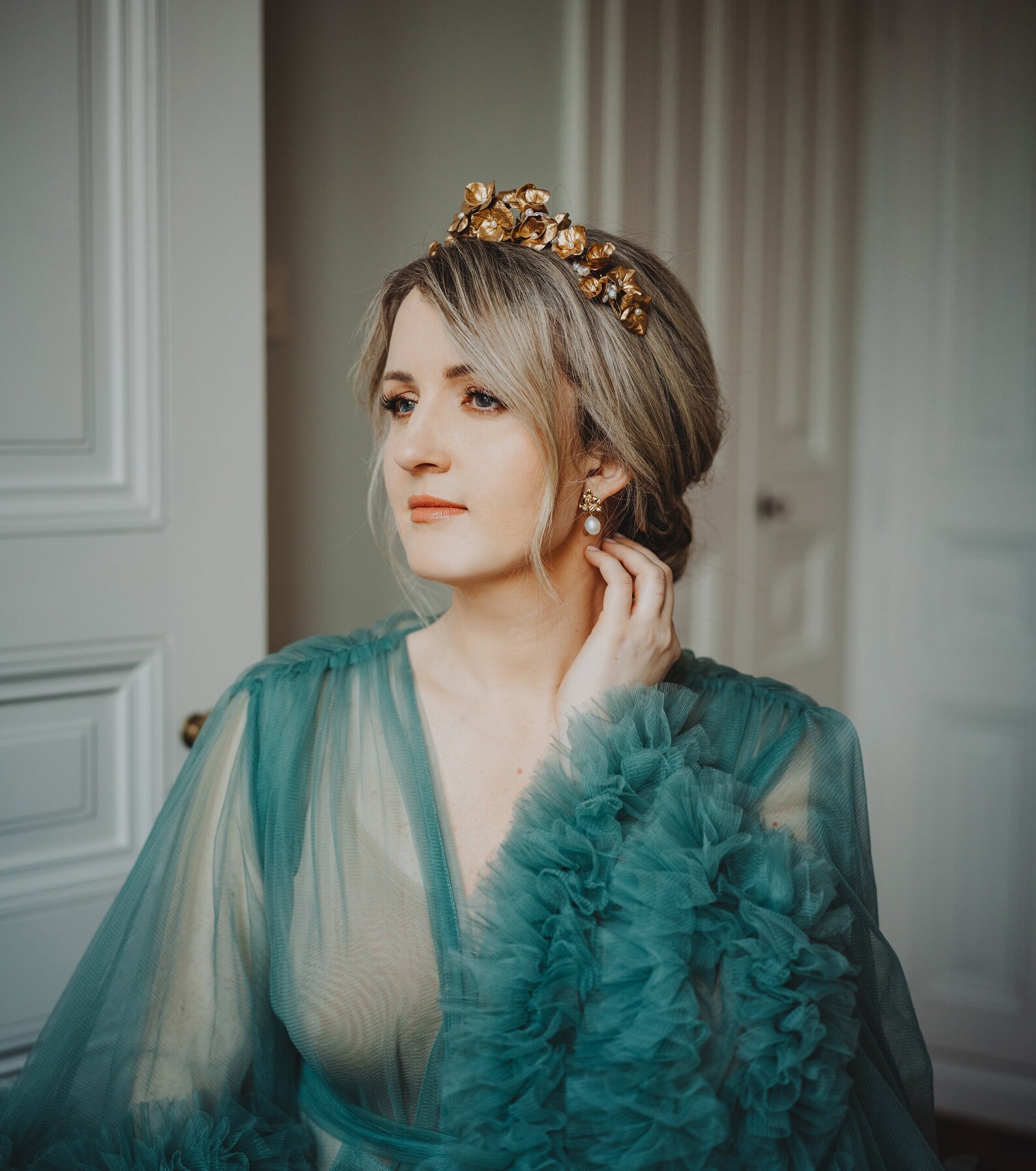 Fiore Golden Athena Crown, Porcelain Flower Crown, Handcrafted Bridal ...