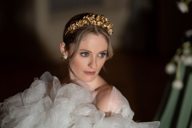 Fiore Golden Athena Crown, Porcelain Flower Crown, Handcrafted Bridal ...