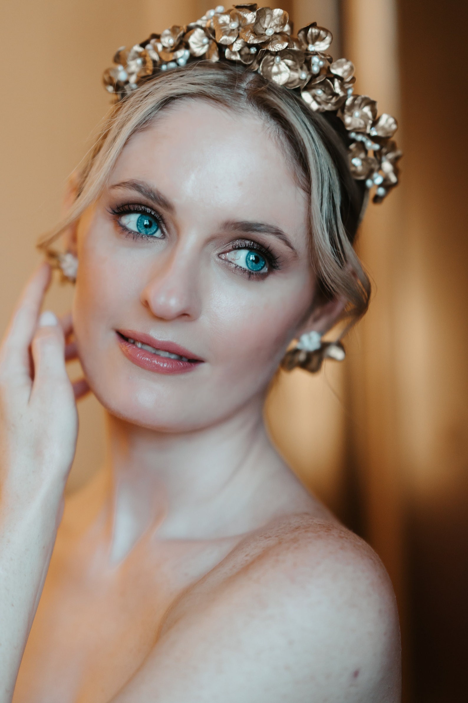 Fiore Golden Athena Crown, Porcelain Flower Crown, Handcrafted Bridal ...