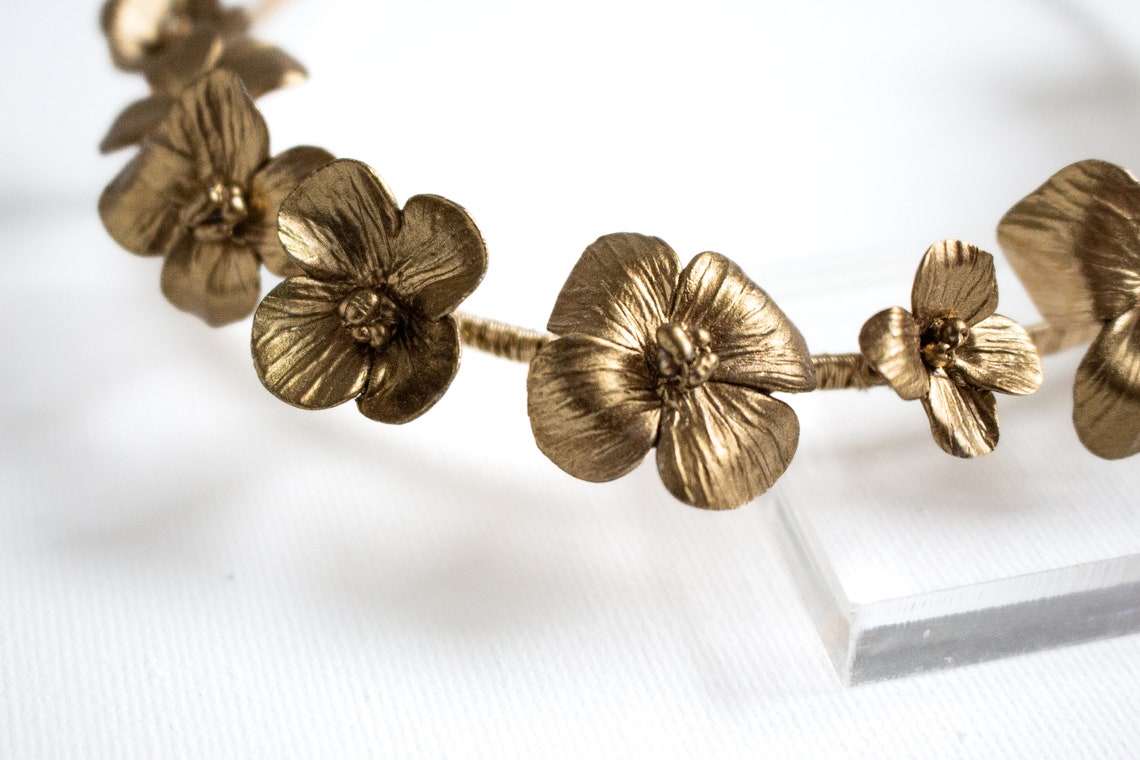 Golden Fiore Headband, Golden Flower Crown, Handcrafted Bridal Headband ...