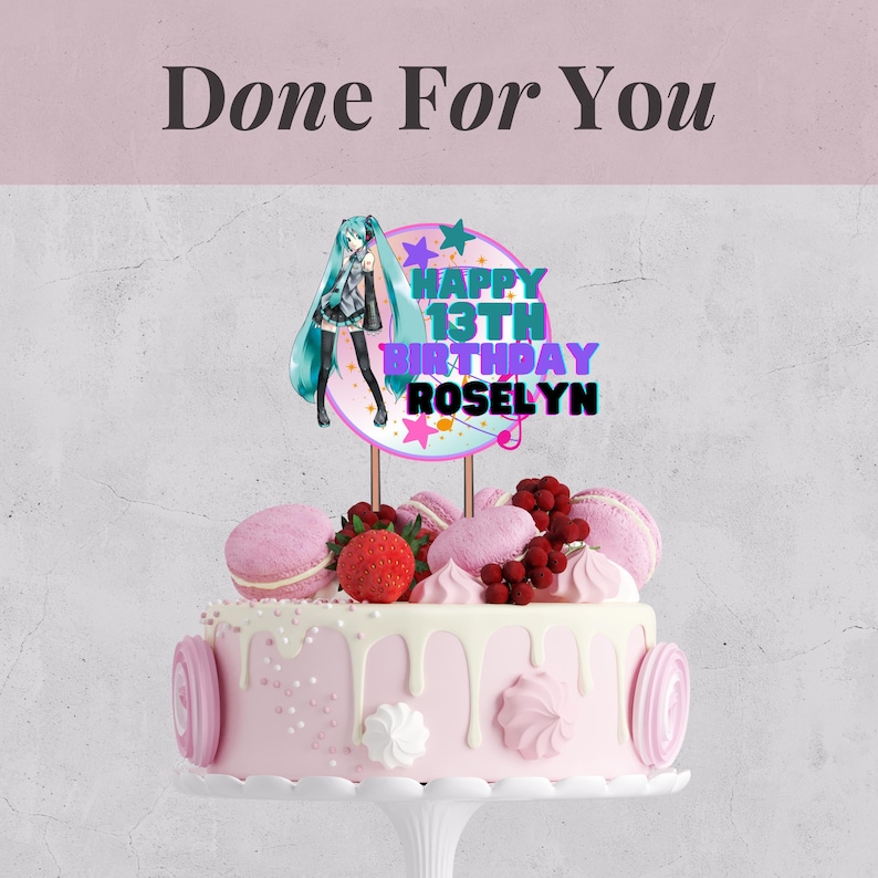 Hatsune Miku Birthday Cake Topper Editable Custom Cake Topper Canva ...
