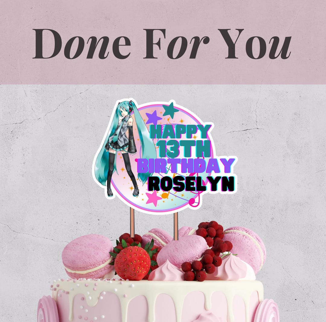 Hatsune Miku Birthday Cake Topper Editable Custom Cake Topper Canva ...