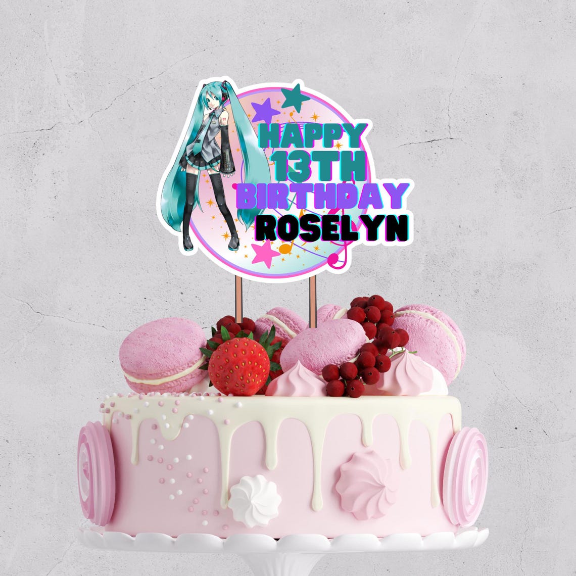 Hatsune Miku Birthday Cake Topper Editable Custom Cake Topper Canva ...