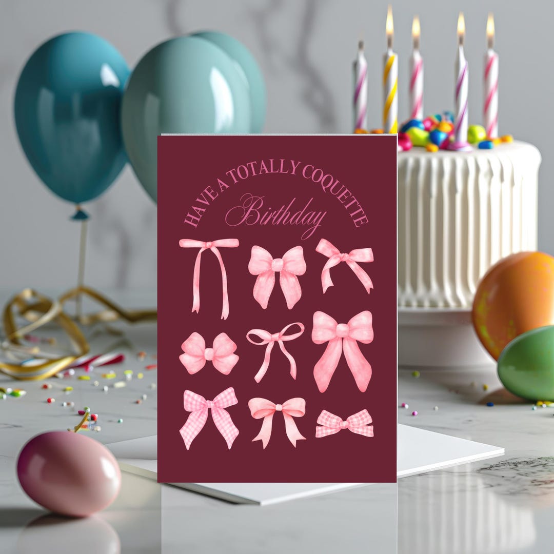 Coquette Birthday Card Instant Download Elegant Pink Bow Themed ...