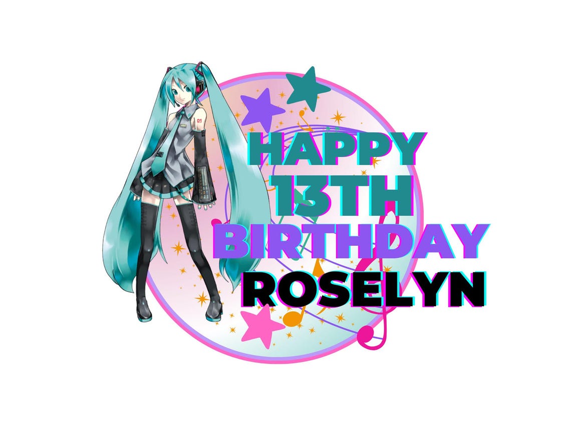 Hatsune Miku Editable Birthday Cake Topper Instant Download Custom Cake ...