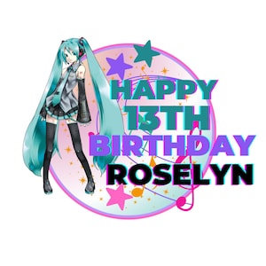Hatsune Miku Editable Birthday Cake Topper Instant Download Custom Cake ...