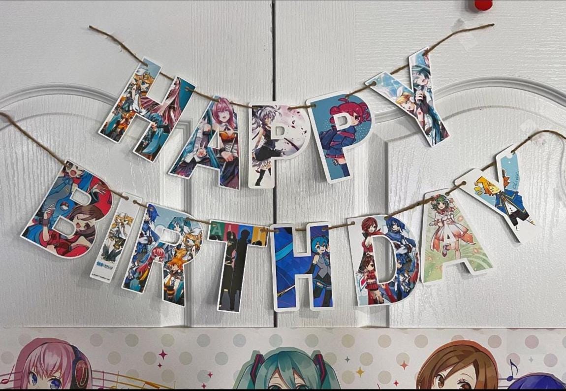 Hatsune Miku Editable Birthday Cake Topper and Birthday Banner Custom ...