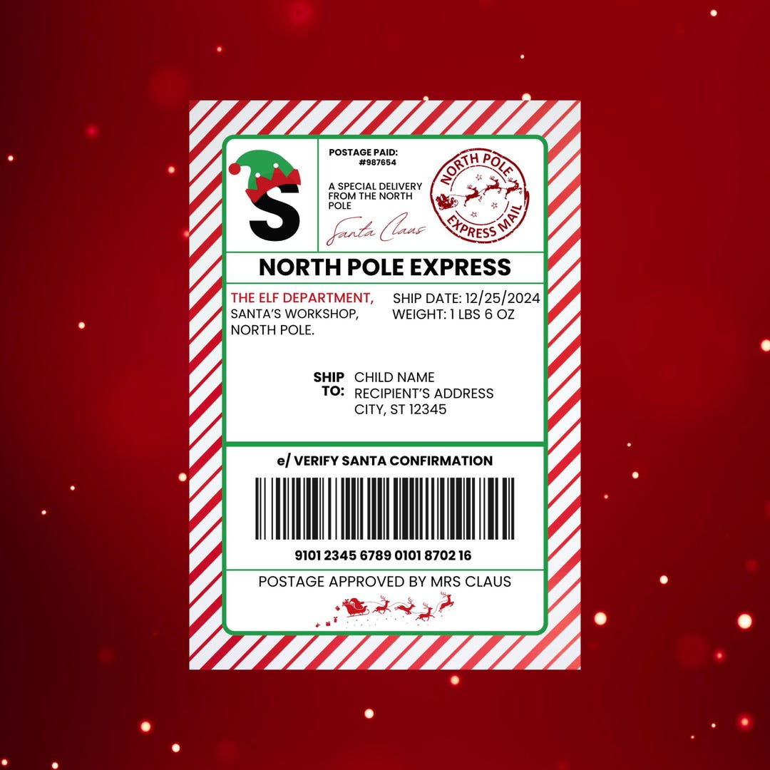 Customizable North Pole Express Shipping Label for Santa's Gift ...