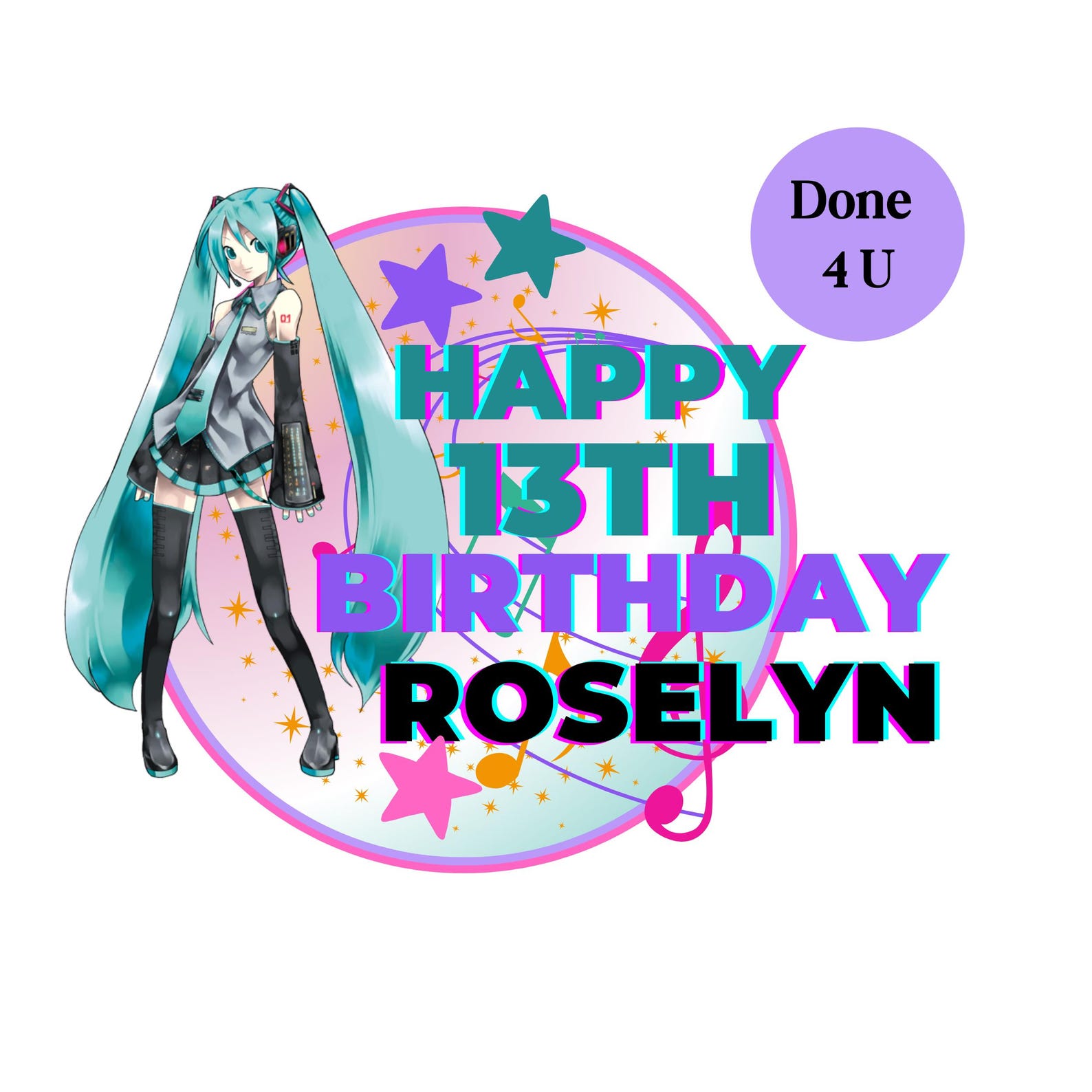 Hatsune Miku Birthday Cake Topper Editable Custom Cake Topper Canva ...