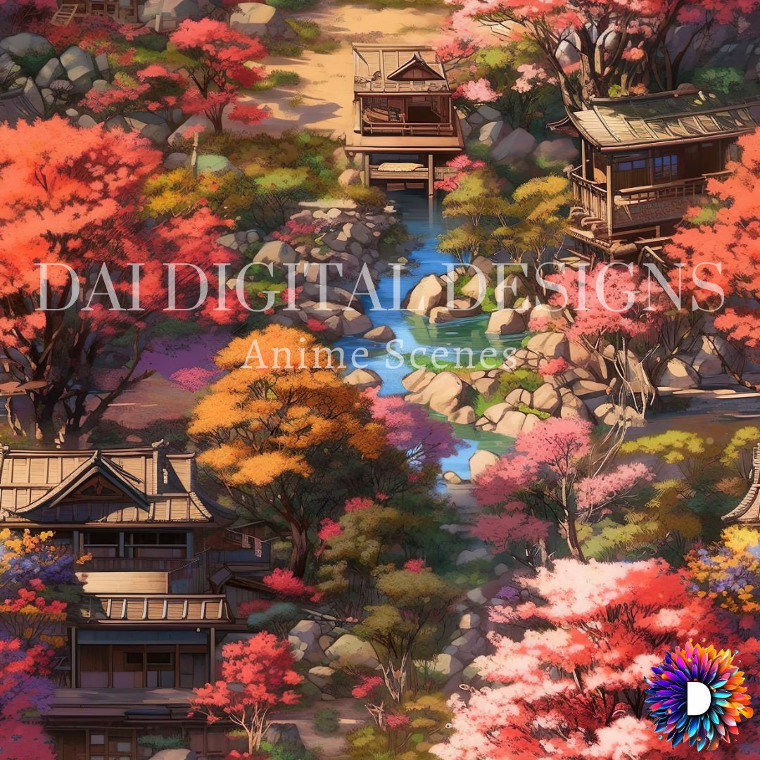 Seamless Digital Art - Anime Scenes | Digital Paper | Seamless Tile ...