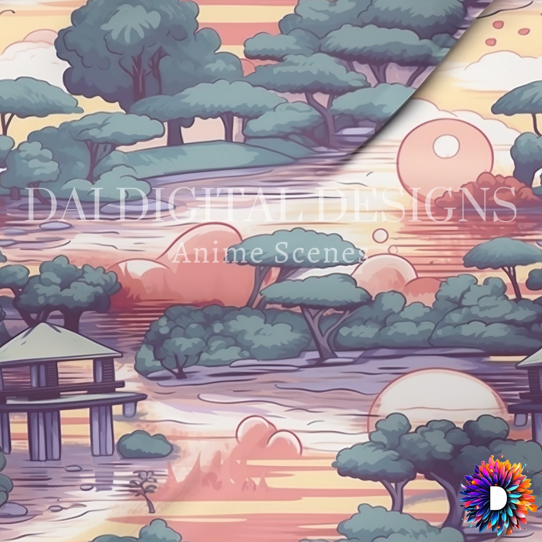 Seamless Digital Art - Anime Scenes | Digital Paper | Seamless Tile ...