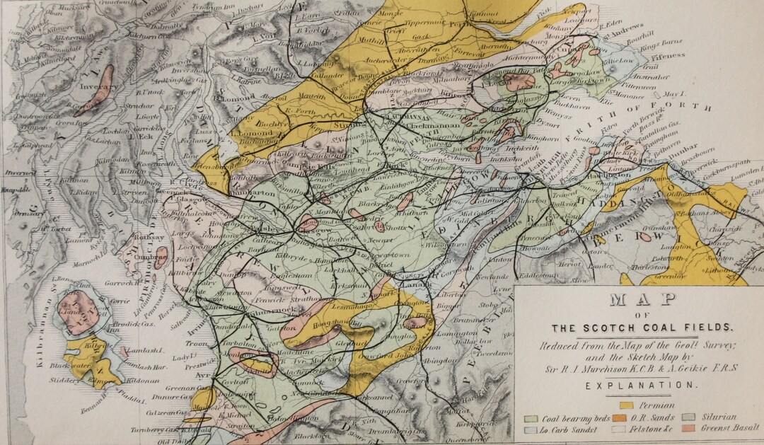 1891, Map of the Scottish Coal Fields, Original Antique Print ...