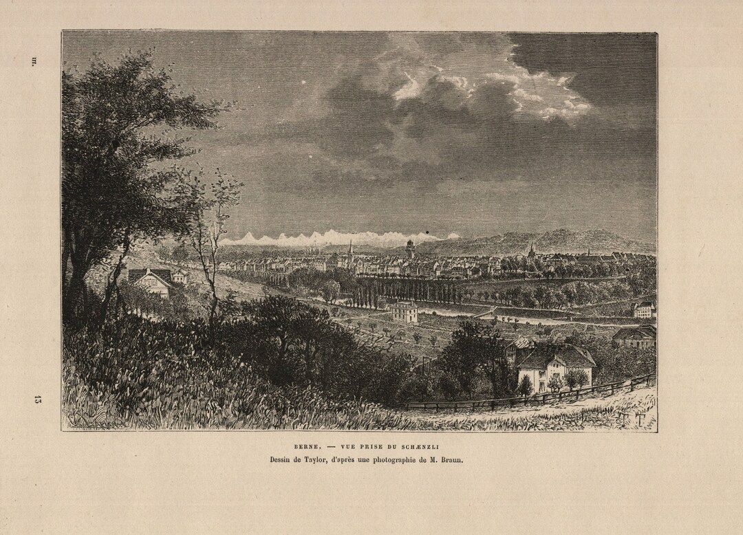 1884, Bern, Berne, Zwitserland, Alpen, View, Antique Black and White ...