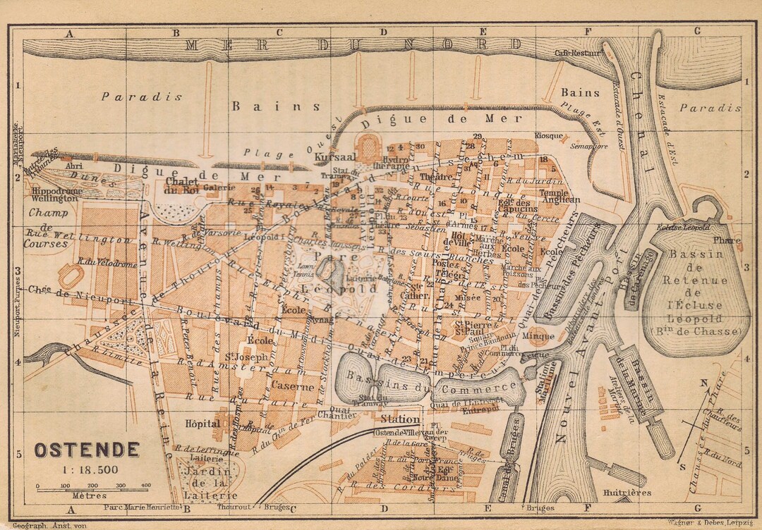 1905 Oostende Ostende Belgium Antique City Map City - Etsy