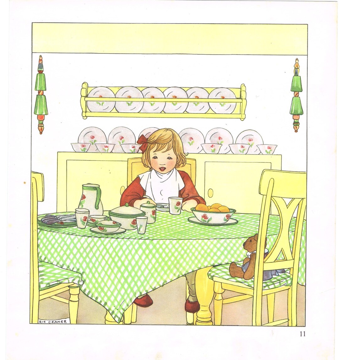 1930's, Child Eating, Old Fashioned Kitchen, Cute Illustration From a ...