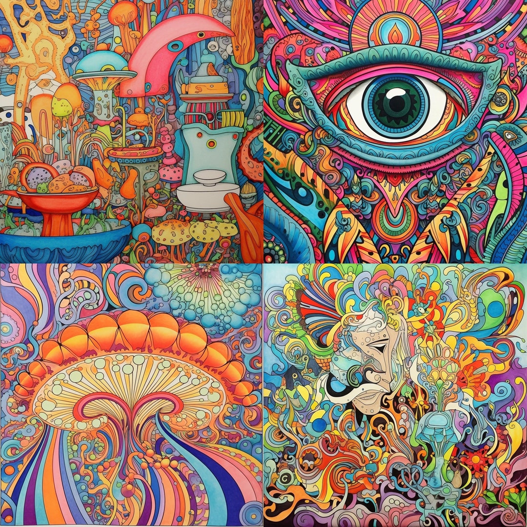 20 Trippy Coloring Book Pages (black and White Ready to Be Completed ...