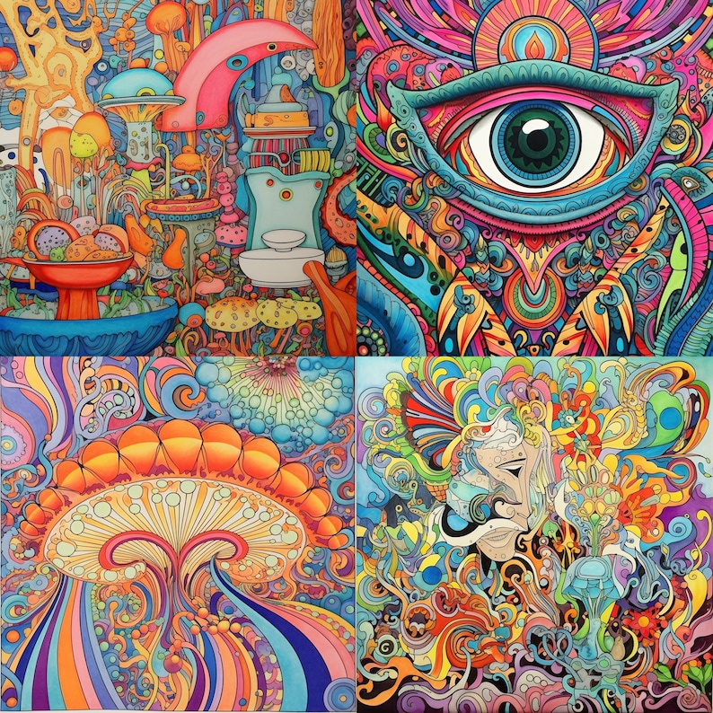 20 Trippy Coloring Book Pages (black and White Ready to Be Completed ...