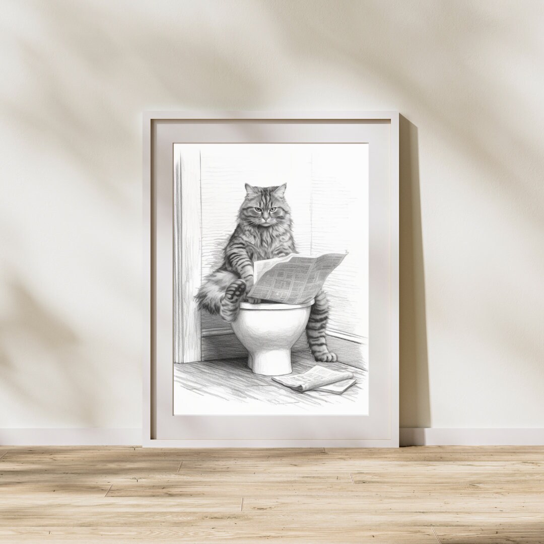 Bathroom Art Cat on Toilet Toilet Humor Kids Bathroom - Etsy