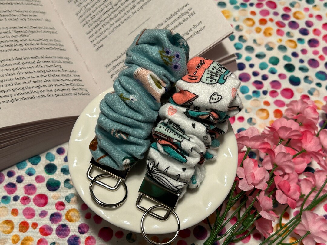 Book Keychain, Book Wristlet, Book Keyfob, Book Scrunchie Keychain ...