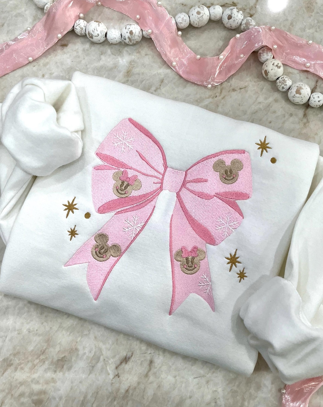 Jolly Ginger Bow Crewneck, Embroidered Sweater, Mickey and Minnie ...