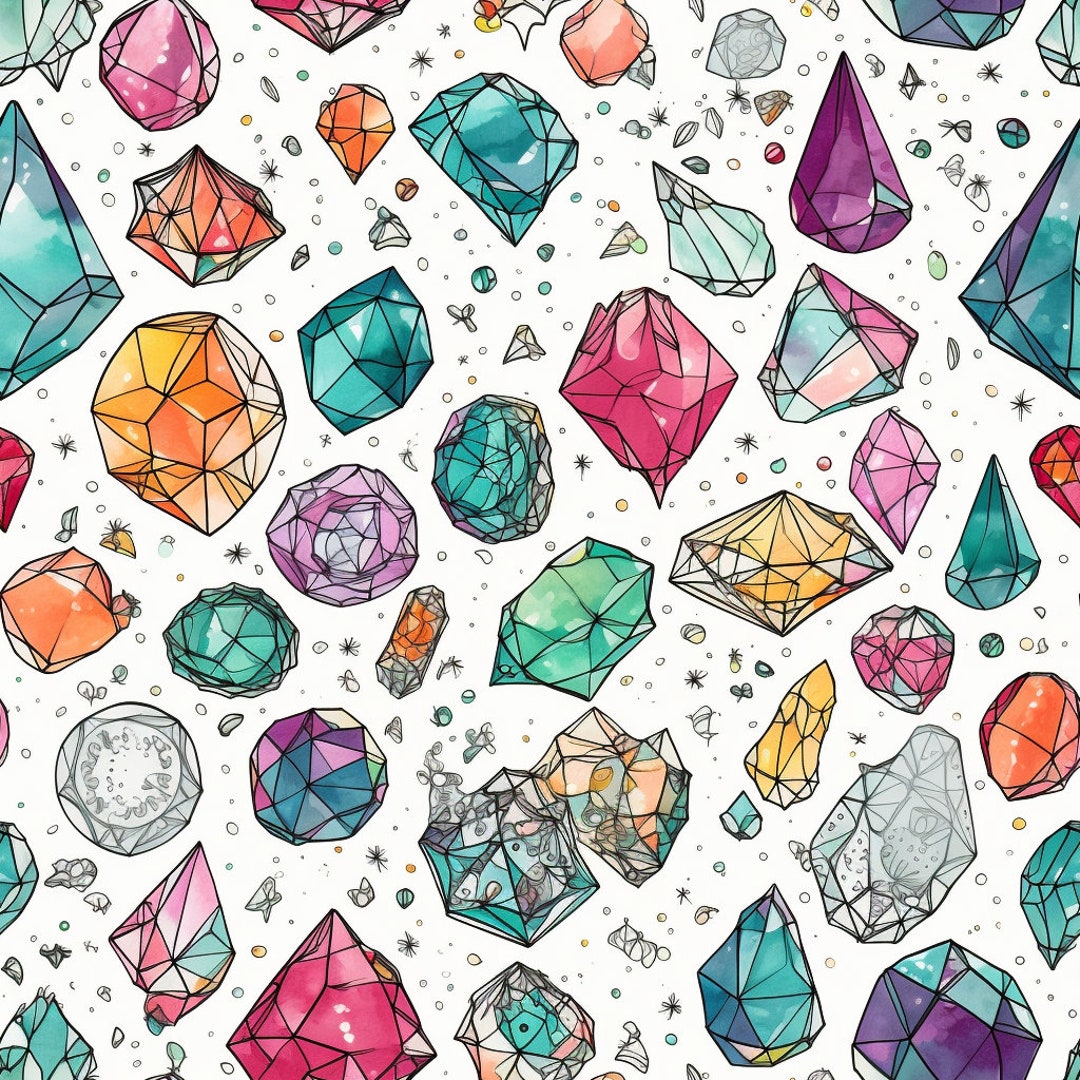 Seamless Digital Pattern Art - Colorful Gemstones - Etsy