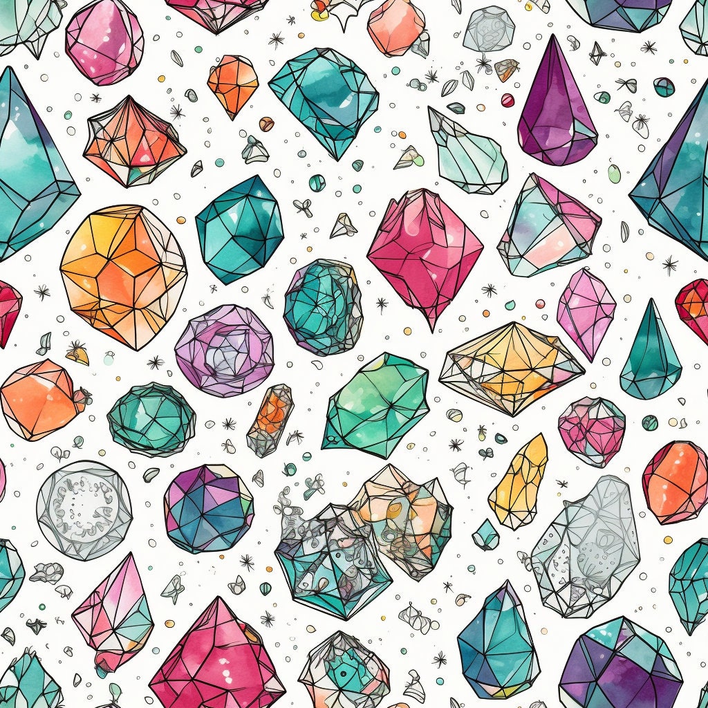 Seamless Digital Pattern Art - Colorful Gemstones - Etsy