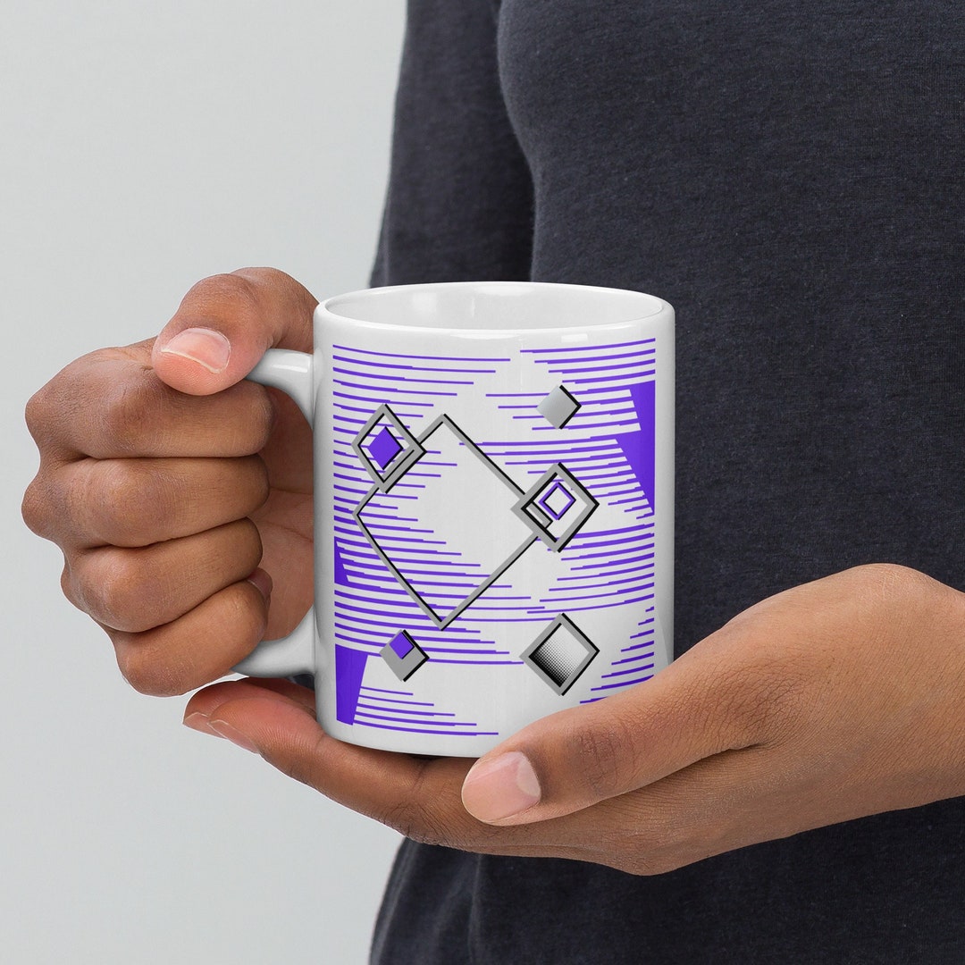 Lavender Purple Glossy Mug, Grid Pattern Graphic, Futuristic Geometric ...