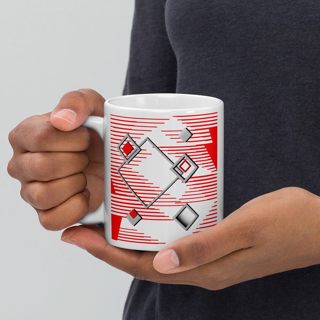 Ferrari Red Glossy Mug, Grid Pattern Graphic, Futuristic Geometric ...