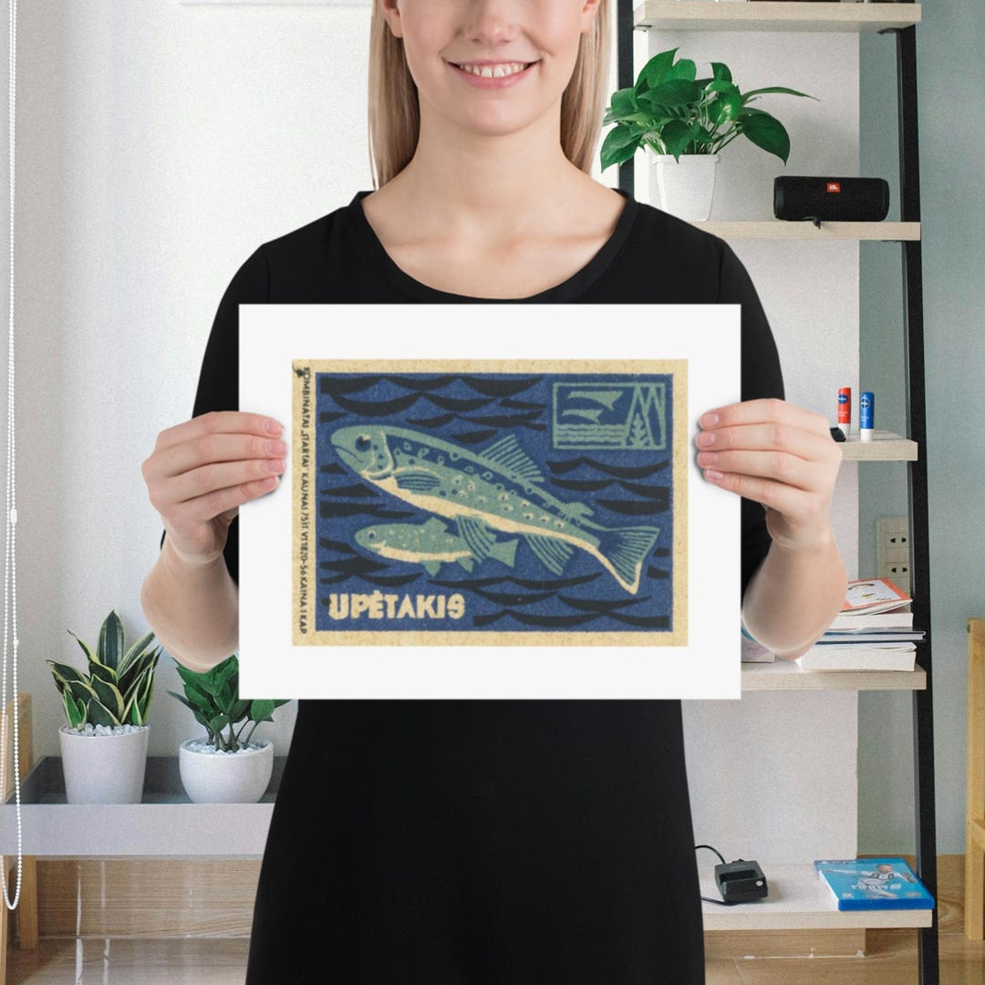 Vintage Lithuanian Stamp - Upėtakių Fish Label. Ca. 1960s. Large, High ...