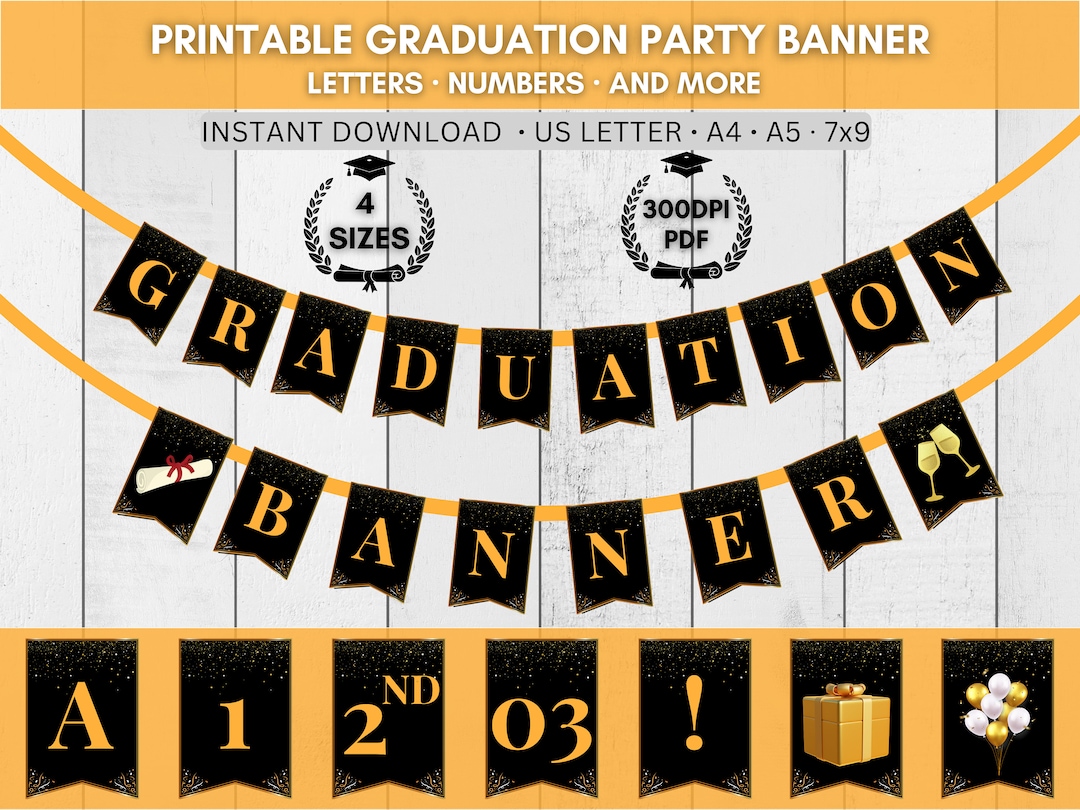 Printable Graduation Party Banner: Black & Gold Decor (digital Download ...