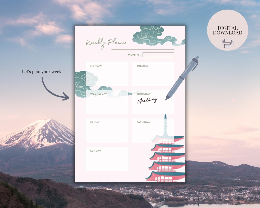 Weekly Planner PDF Printable Japanese Minimalist Weekly - Etsy