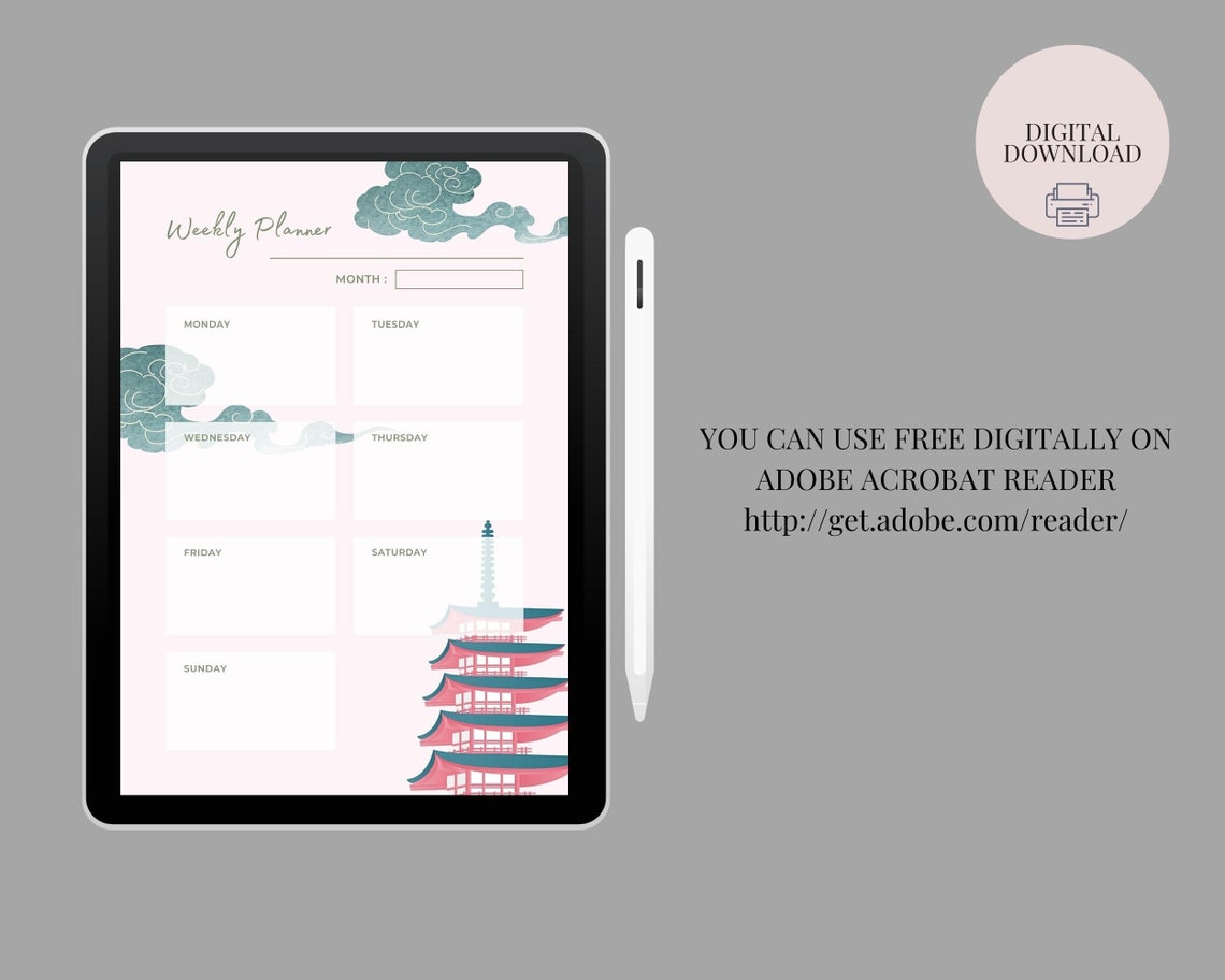 Weekly Planner PDF Printable Japanese Minimalist Weekly - Etsy