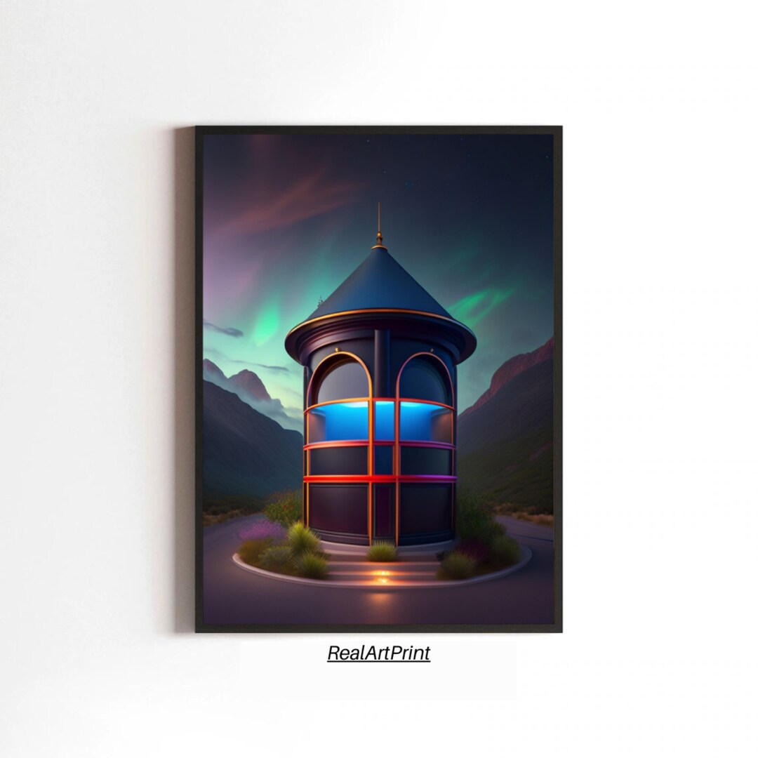 Starry Night Pavilion Art | Modern Digital Art | Colorful Landscape ...