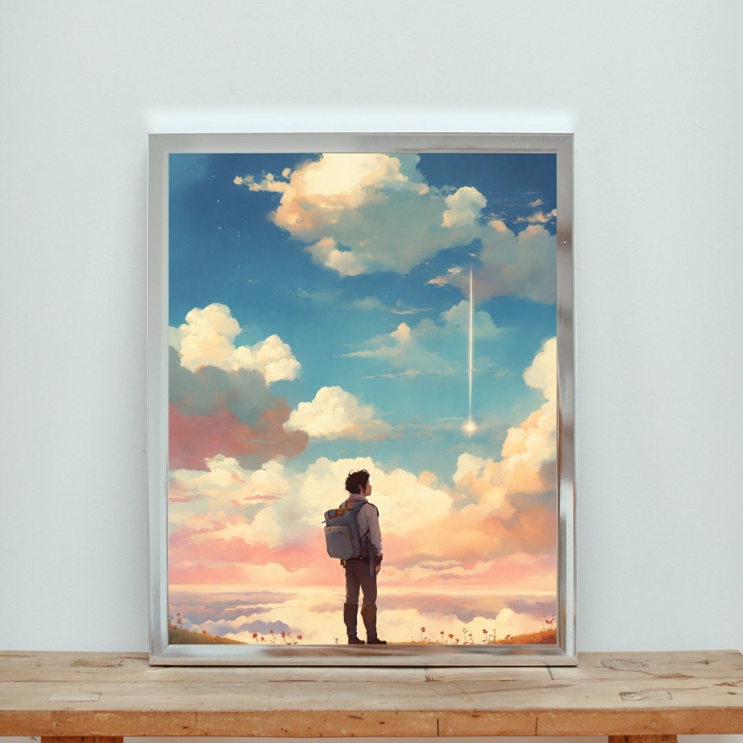 Contemplating the Cosmos Human Watching Shooting Star Digital ...