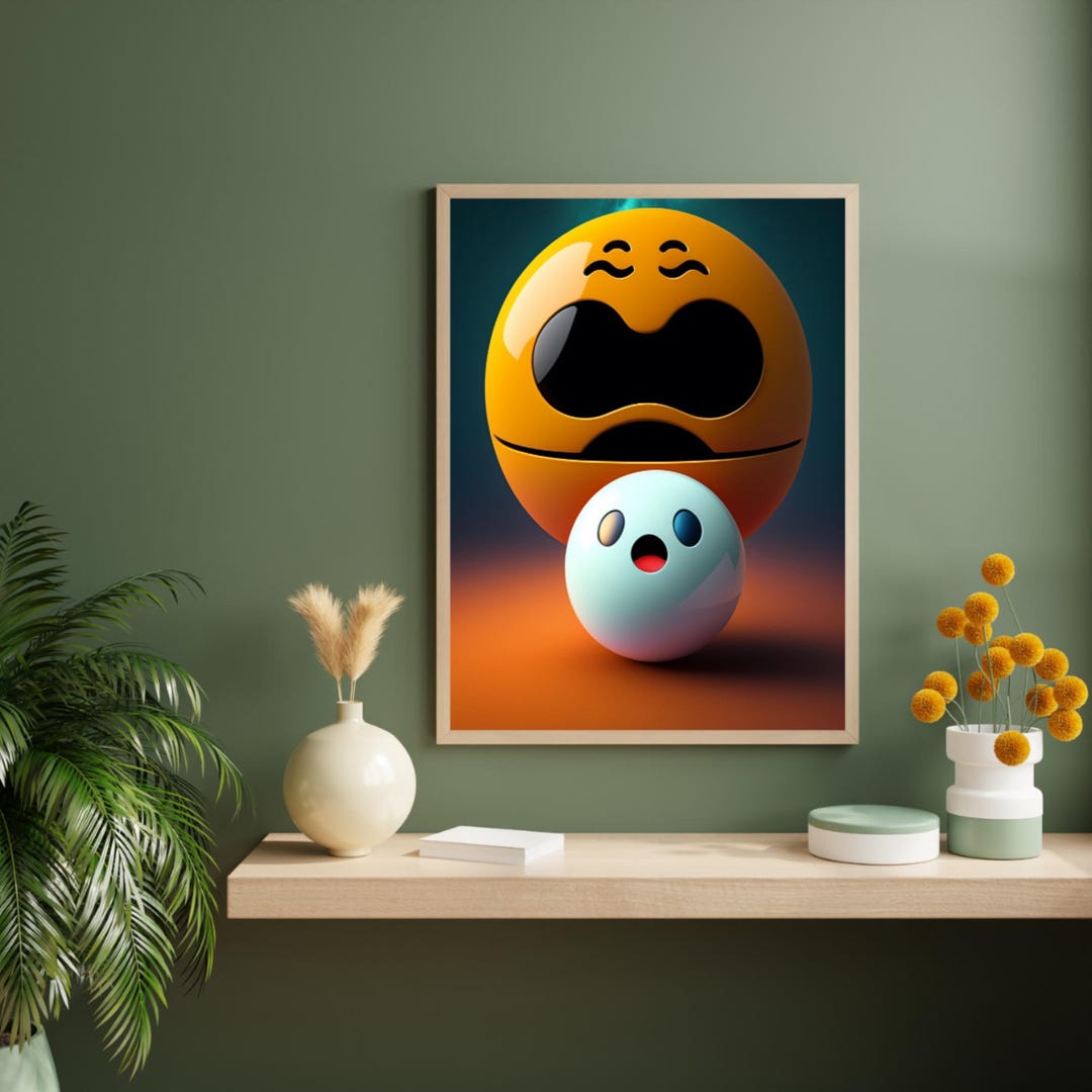Playful Emoji Faces Digital Print | Abstract Character Art | AI ...