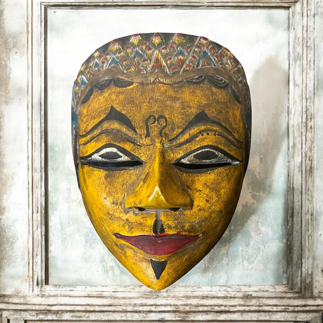 Traditional Yellow Topeng Mask From Indonesia: Asian Mask - Etsy