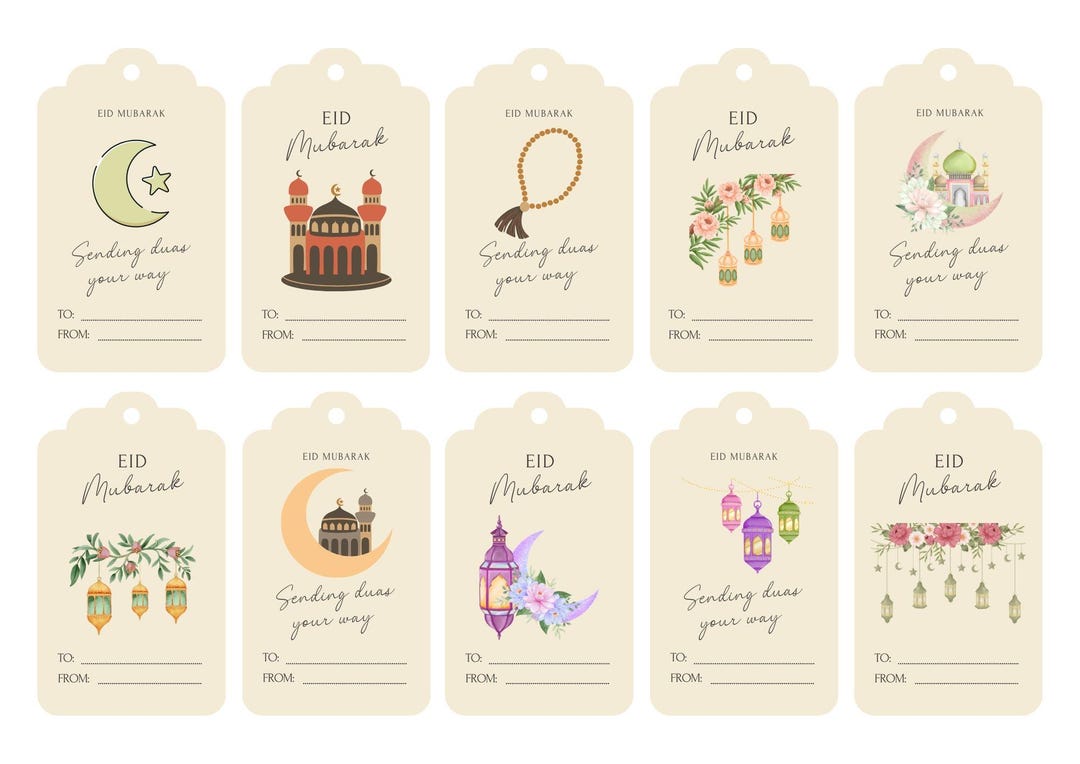 Eid Gift Tags Printable Set | Islamic Eid Mubarak Eidi Labels (digital ...