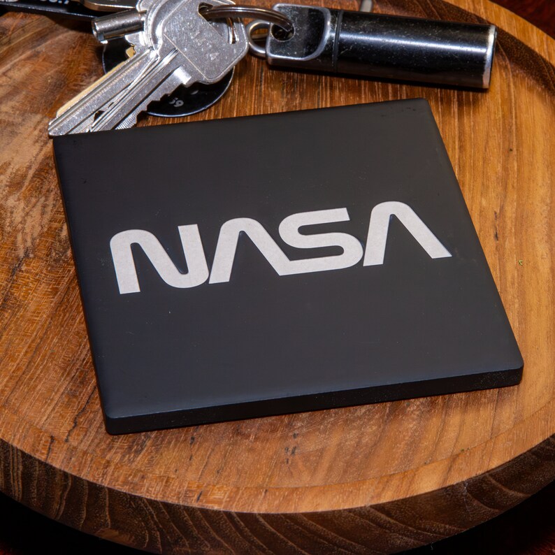 NASA Worm Logo Engraved Matte Black Ceramic Tile Coaster - Huntsville ...