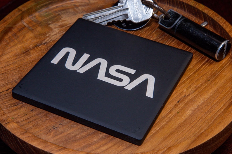 NASA Worm Logo Engraved Matte Black Ceramic Tile Coaster - Huntsville ...