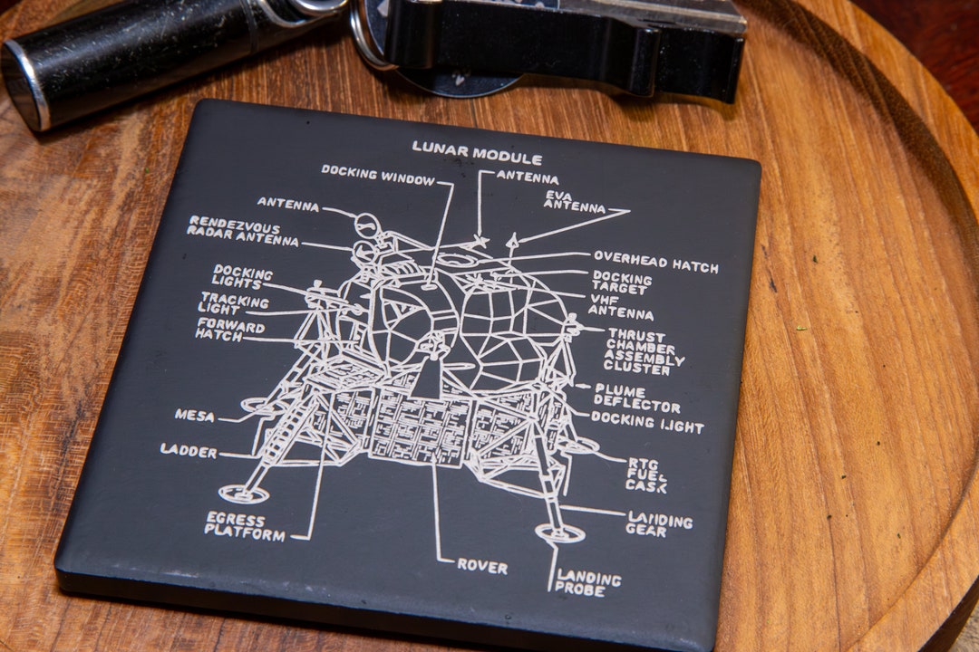 Lunar Lander Module Diagram Ceramic Tile Coaster Matte Black Huntsville ...