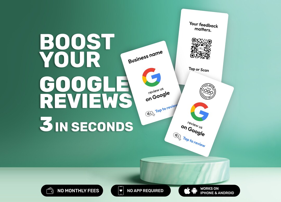 NFC Google Review Cards, Custom NFC & QR Code Tap to Review Google Card ...