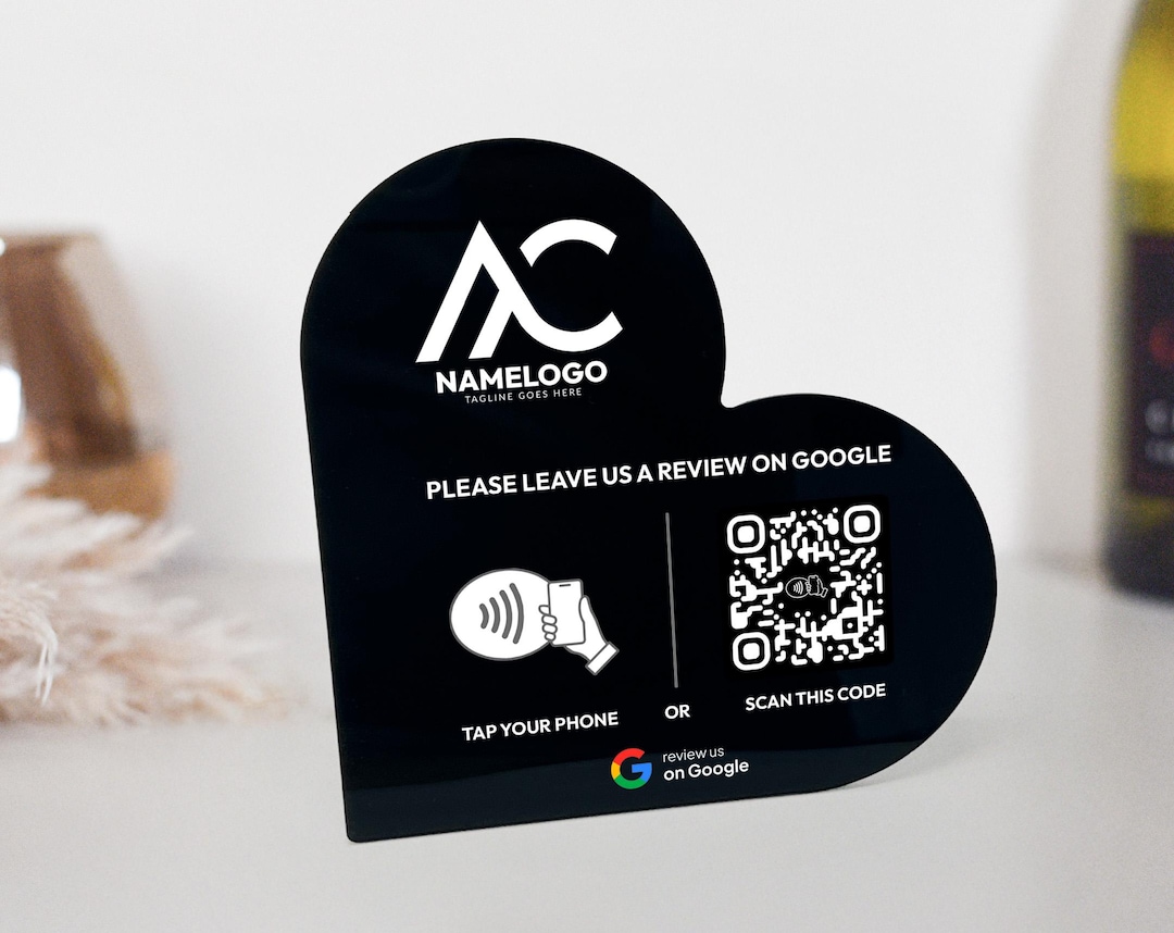 Heart-shaped Google Review Plaque: NFC Tap & QR Code Sign - Etsy