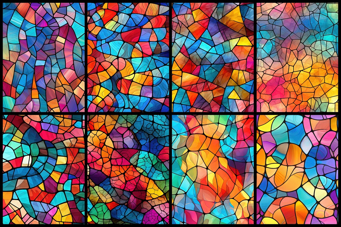 Abstract Stained Glass Pattern, Vibrant Colorful Digital Paper - Etsy