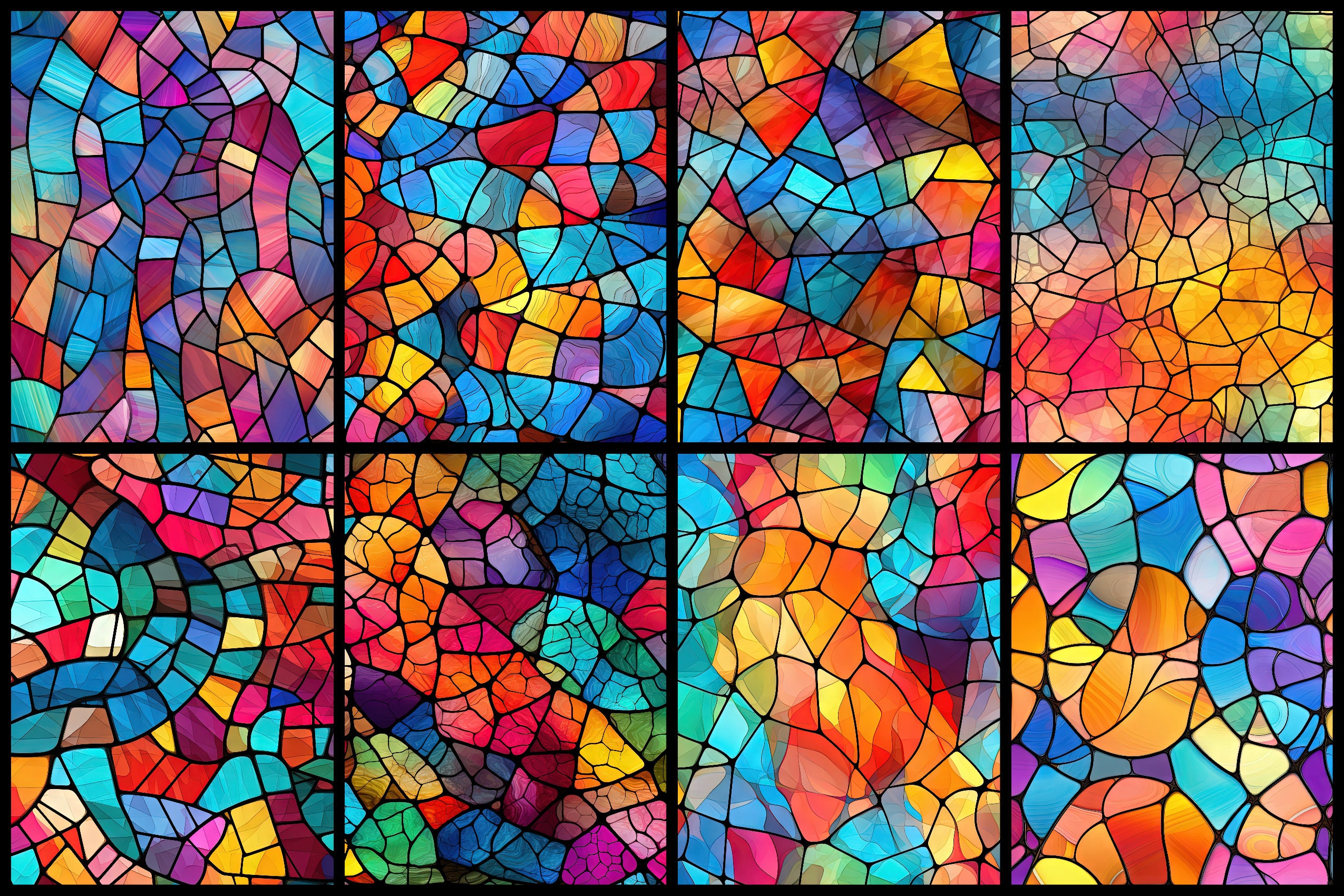 Abstract Stained Glass Pattern, Vibrant Colorful Digital Paper - Etsy