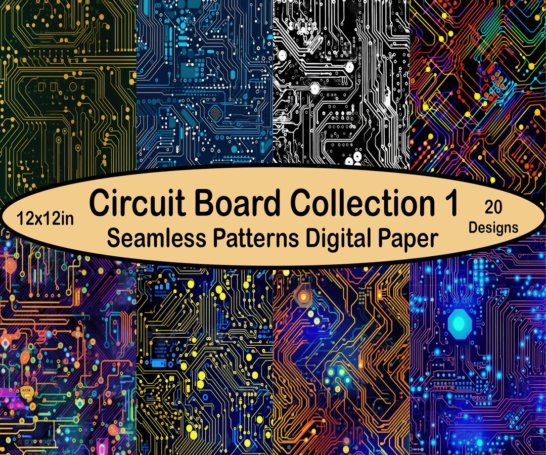 Circuit Board Inspired Theme Illustrations, 20 Patterns, Seamless - Etsy
