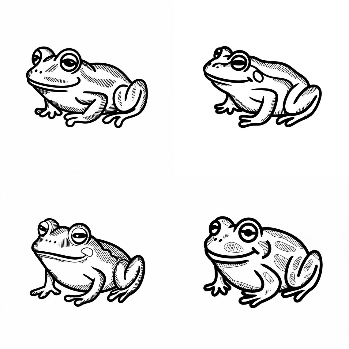 38 Frog Clipart PNG Bundle | Black & White Doodle Frogs | Hand-drawn ...