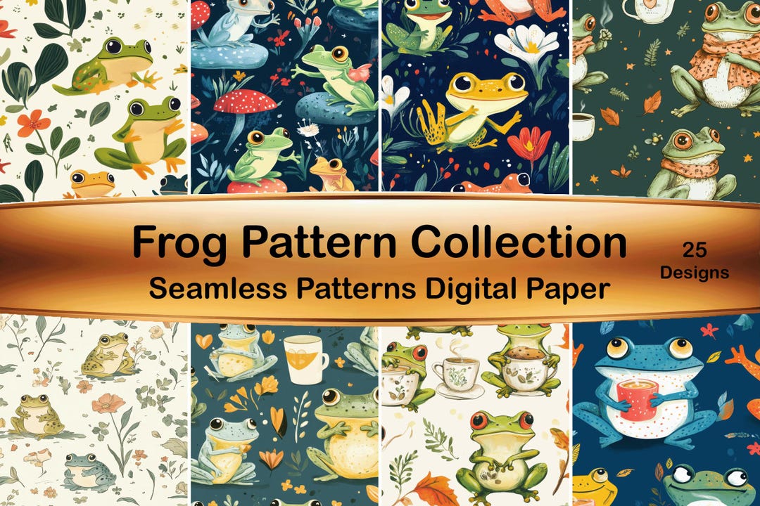Cute Frogs Seamless Digital Paper, Frog Pattern Backgrounds, Frog ...